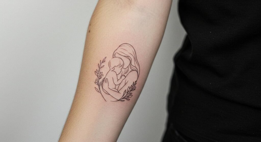 25+ Stunning Fine Line Mother & Child Tattoos That Celebrate Family ...